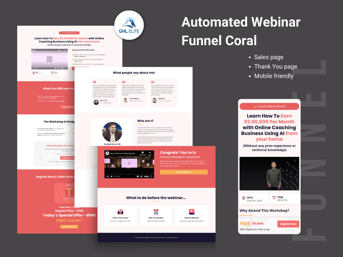 Automated Webinar Funnel Coral - GHLElite – Gohighlevel Website ...
